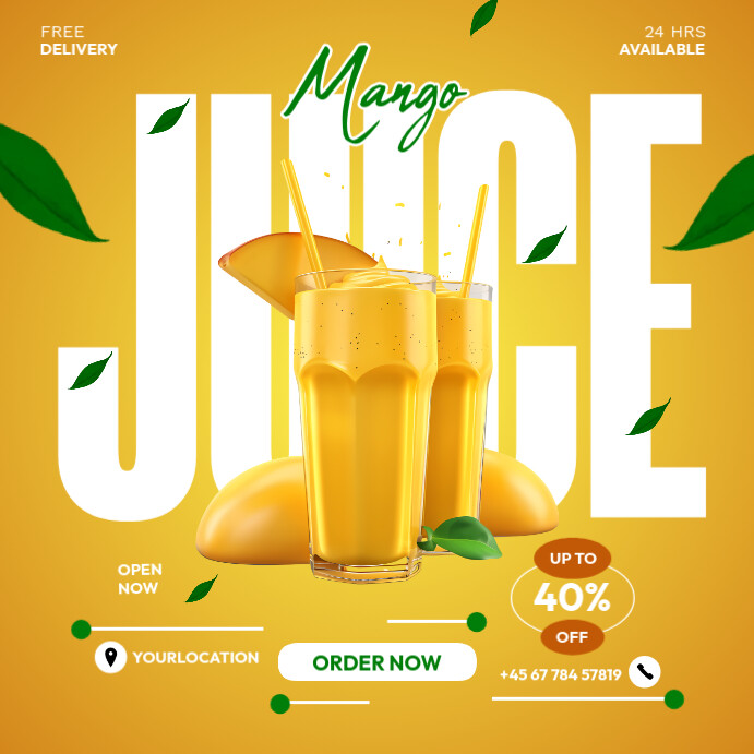 Orange Fresh Mango Juice Advertisement Square (1:1) Template | PosterMyWall