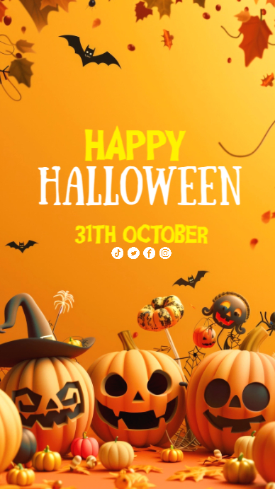 Orange Futuristic Happy Halloween Post Instagram Story Template ...