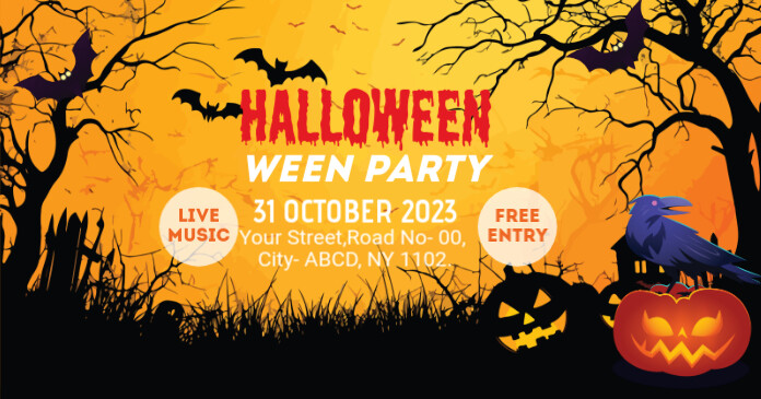 Copy of Orange Futuristic Happy Halloween Ween Party Facebook Shared ...