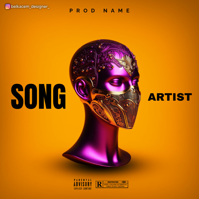 Orange Futuristic Mask Album Cover Template | PosterMyWall