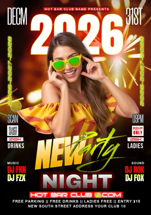 Orange Futuristic New Year Night Party 2026 A4 Template | PosterMyWall