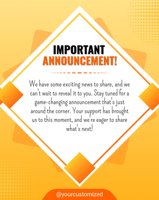 Orange Geometric Important Announcement Instagram Portrait Templat ...