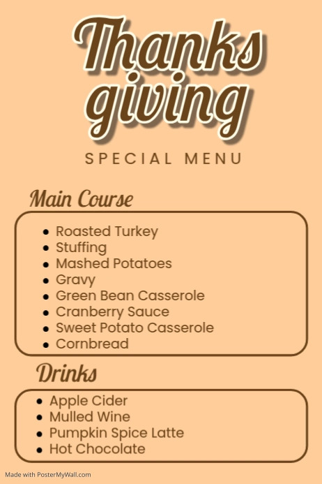 Orange Geometric Thanks Giving Menu Poster Template | PosterMyWall