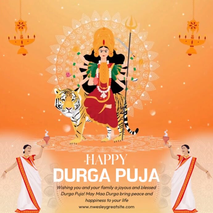 Orange Gradient Durga Puja Instagram Post Template | PosterMyWall
