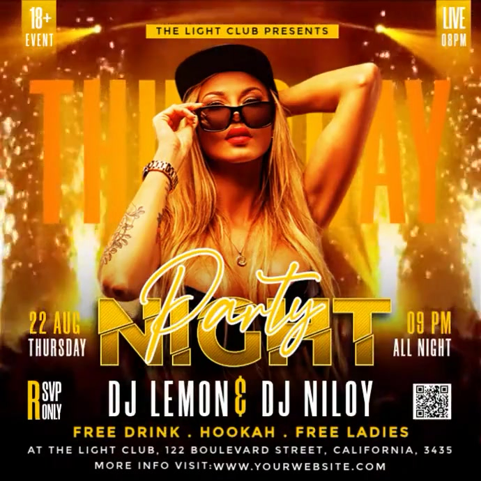 Orange Gradient Thursday Night Party Square (1:1) Template | PosterMyWall