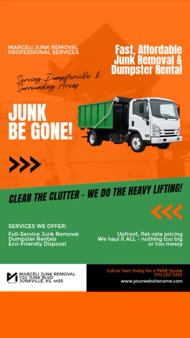 Orange Green Junk Removal & Dumpster Rental Digital Display Video ...