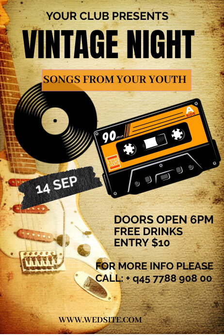 Orange Grunge Old School Vibes Poster Template | PosterMyWall