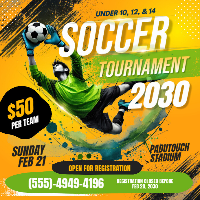 Orange Grunge Soccer Tournament Promo Facebook Instagram Instagram Post Template | PosterMyWall