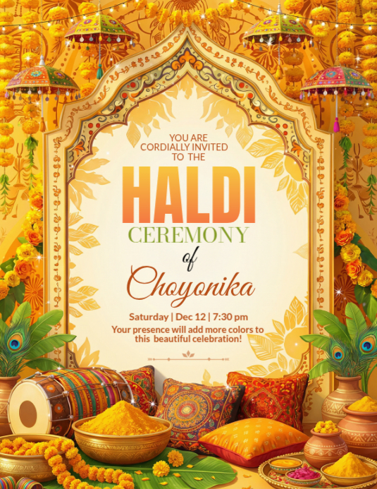 Copy of Orange Haldi Ceremony Invitation Flyer | PosterMyWall