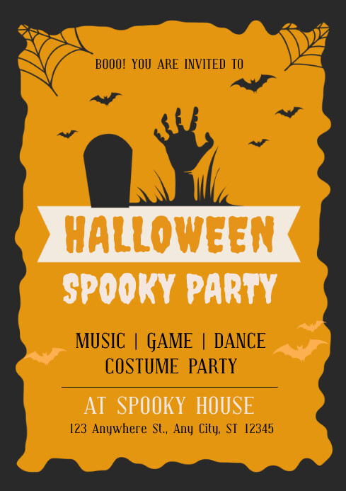 Orange Halloween Spooky Party Flyer Template | PosterMyWall