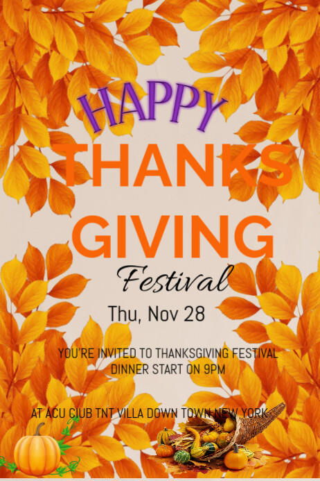 Orange Happy Thanks Giving Festival Template Poster | PosterMyWall