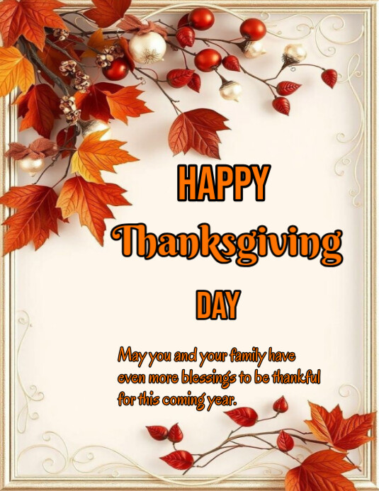 Plantilla de Orange Happy Thanksgiving Day Flyer (us Letter) | PosterMyWall