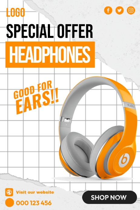 Orange Headphones Template | PosterMyWall