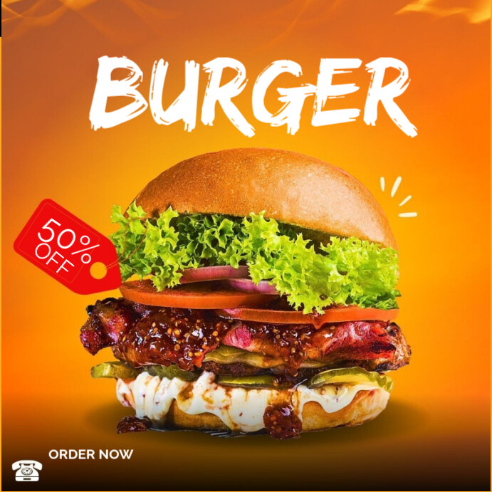 Orange Illustrative Burger Instagram Post Template | PosterMyWall