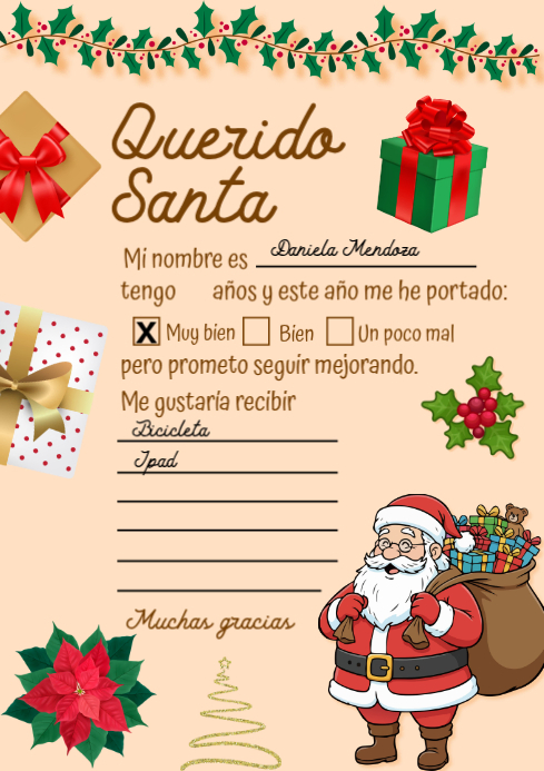 Orange Illustrative Carta A Papa Noel, Carta A Santa Claus A4 Template ...
