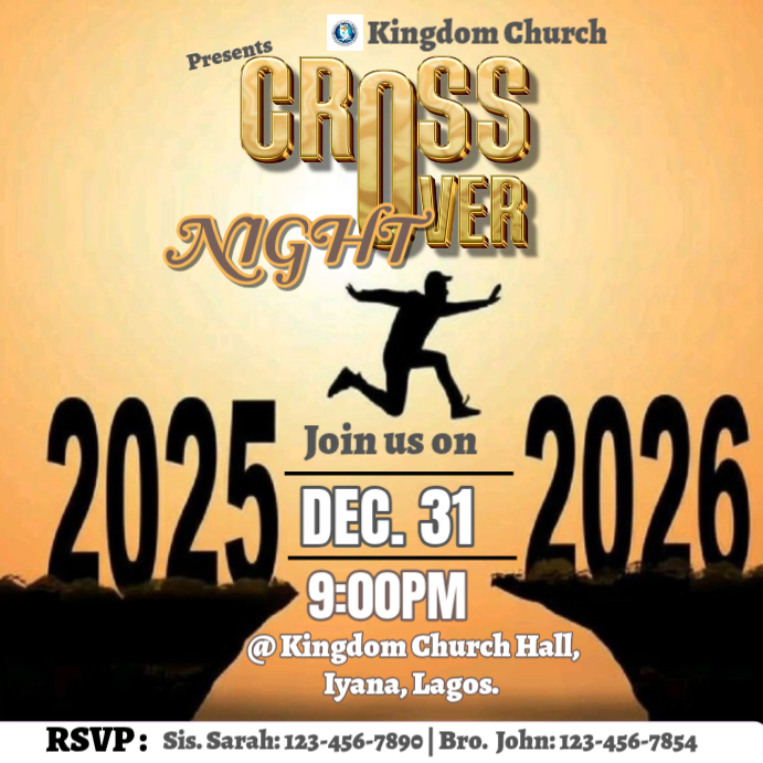Orange Illustrative Cross Over Night Church Invitation Flyer Instagram ...