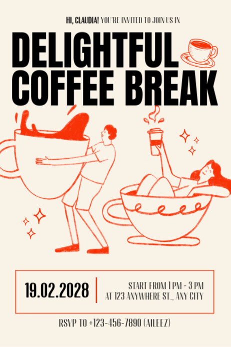 Orange Illustrative Delightful Coffee Break Poster Templat | PosterMyWall