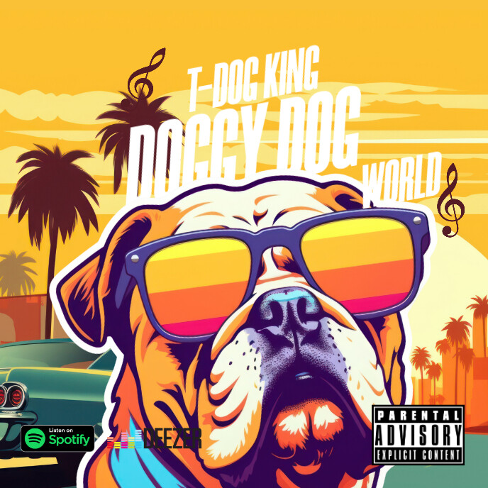 Orange Illustrative Doggy Dog World Album Cover Template | PosterMyWall