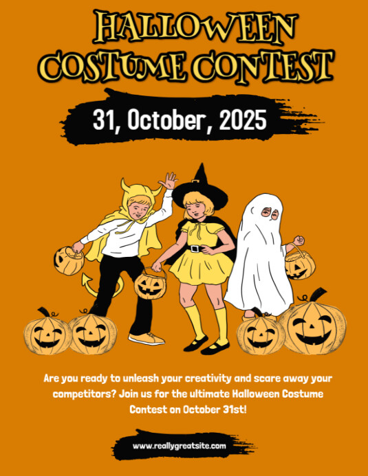 Orange Illustrative Halloween Costume Contest Flyer 2025 Template ...
