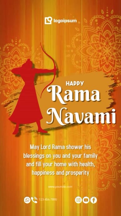Orange Illustrative Happy Rama Navami Digital Display (9:16) Template ...