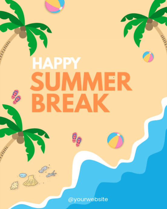 Orange Illustrative Happy Summer Break Instagram Portrait Template ...