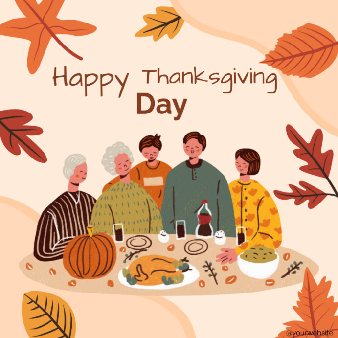 Orange Illustrative happy thanksgiving day instagram post Template ...