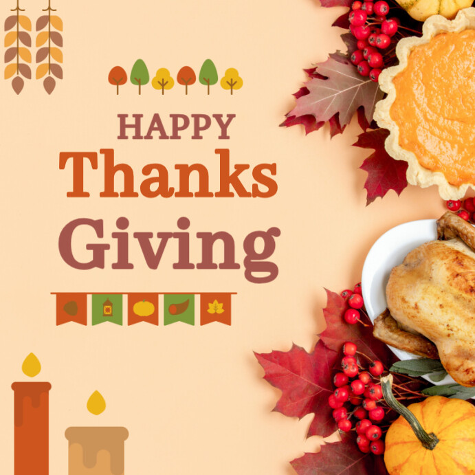 Plantilla de Orange Illustrative Happy Thanksgiving Instagram Post ...