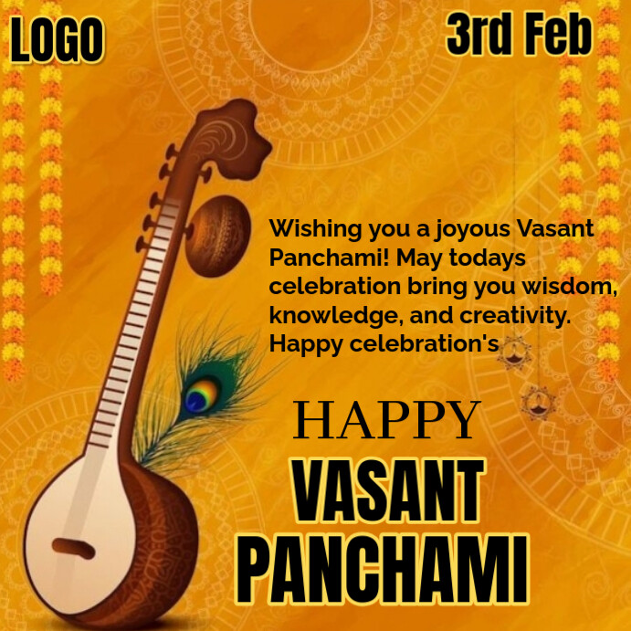 Orange Illustrative Happy Vasant Panchami Template Instagram Post ...