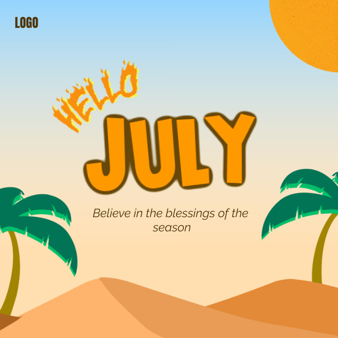 Plantilla de Orange Illustrative Hello July Instagram Post | PosterMyWall
