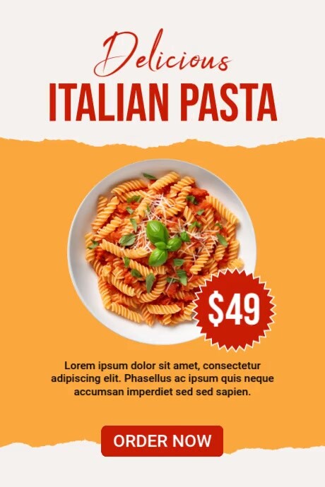 Orange Illustrative Italian Pasta Poster Template | PosterMyWall