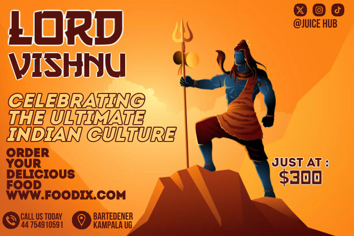 Orange Illustrative Lord Vishnu Day Poster Template | PosterMyWall