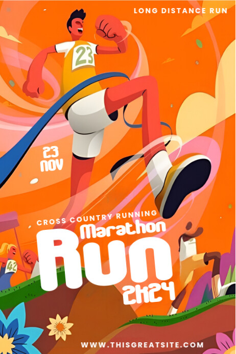 Orange Illustrative Marathon Run 2k24 Poster Template | PosterMyWall