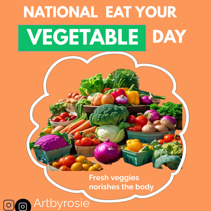 Orange Illustrative National Eat Your Vegetab Template | PosterMyWall