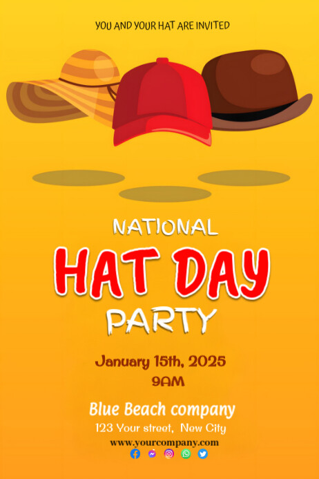 Orange Illustrative National Hat Day invitation Poster Template ...