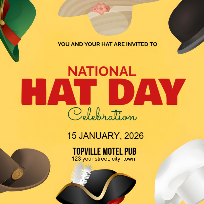 Copy of Orange Illustrative National Hat Day party invitation Instagram ...