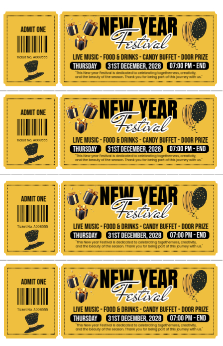 Orange Illustrative New Year Event Entry Ticket Tabloid Template ...