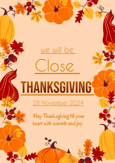 Orange Illustrative Thanksgiving Celebration A4 Template | PosterMyWall