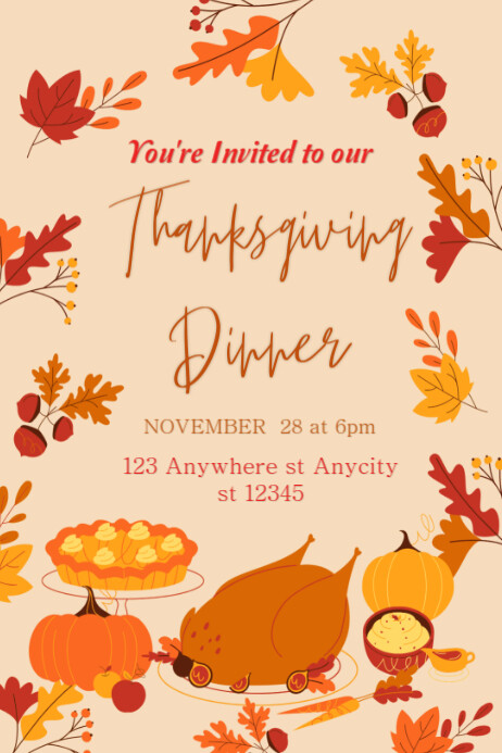 Plantilla de Orange Illustrative Thanksgiving dinner Poster2024 ...