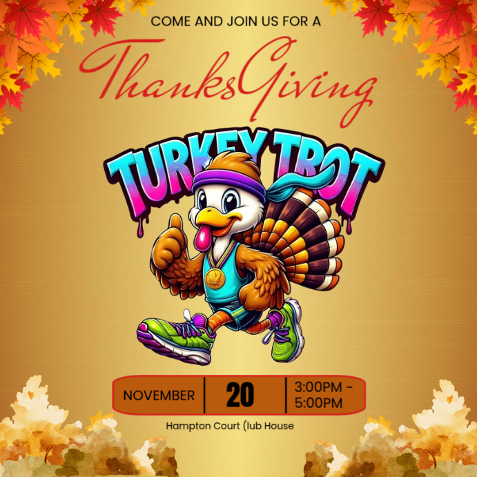 Orange Illustrative Thanksgiving Turkey Trot Instagram Post Template ...