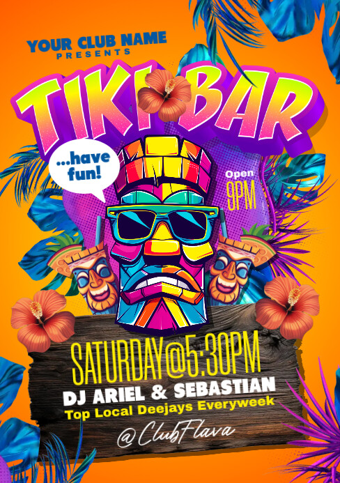 Orange Illustrative Tiki Bar A5 Template | PosterMyWall