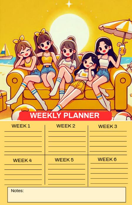 Orange Illustrative Weekly Planner Invitation Template Tabloid ...