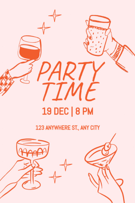 Orange Ilustratif Party Time Poster Template | PosterMyWall
