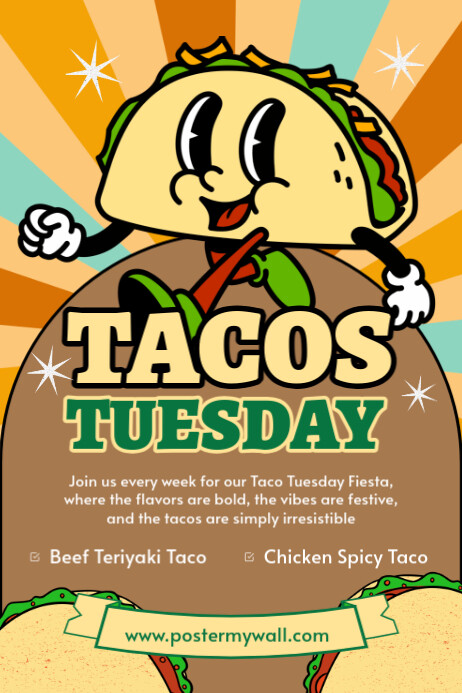 Orange Ilustratif Tacos Tuesday Poster Template | PosterMyWall