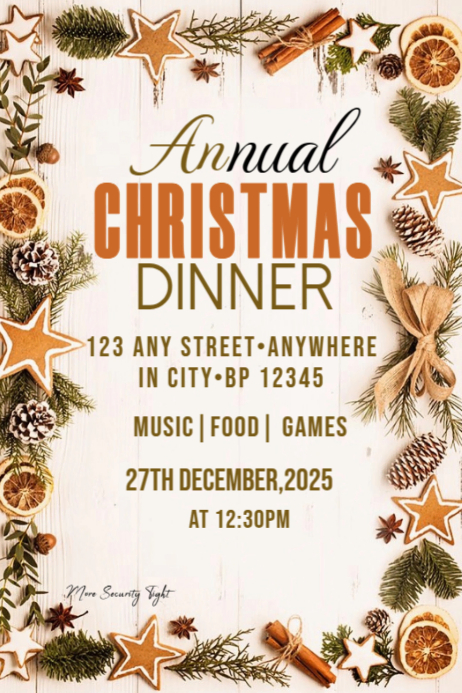 Orange Joyful Annual Christmas Dinner Poster Template | PosterMyWall