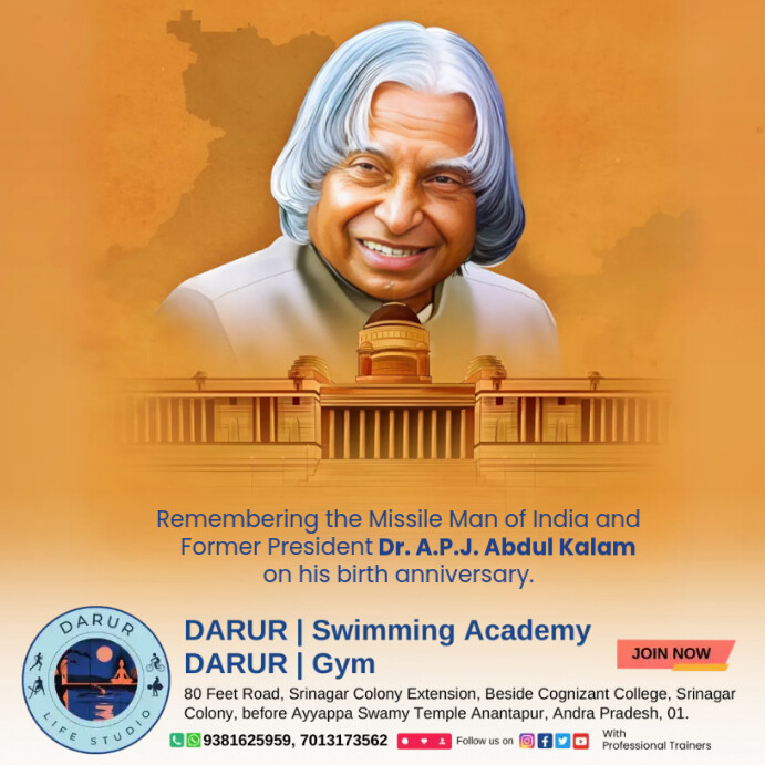 Orange Joyful Apj Abdul Kalam Jayanti Instagram Post Templat | PosterMyWall