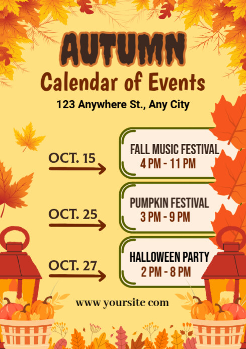 Orange Joyful Autumn Calendar Of Events A4 Template | PosterMyWall