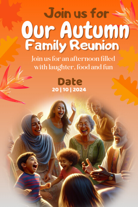 Orange Joyful Autumn Family Reunion Poster Template | PosterMyWall