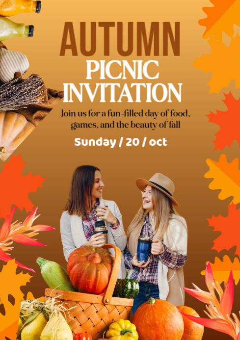 Copy of Orange Joyful Autumn Picnic Invitation A4 | PosterMyWall