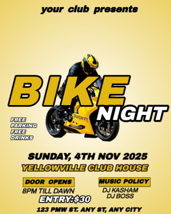 Orange Joyful Bike Night Flyer Instagram Portrait Template | PosterMyWall