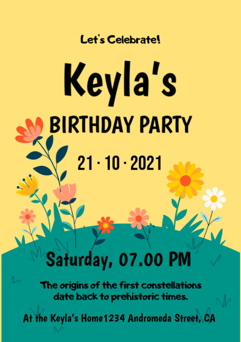 Orange Joyful Birthday Party A4 Template | PosterMyWall